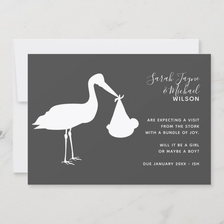Modern Stork Pregnancy Announcement Card | Zazzle