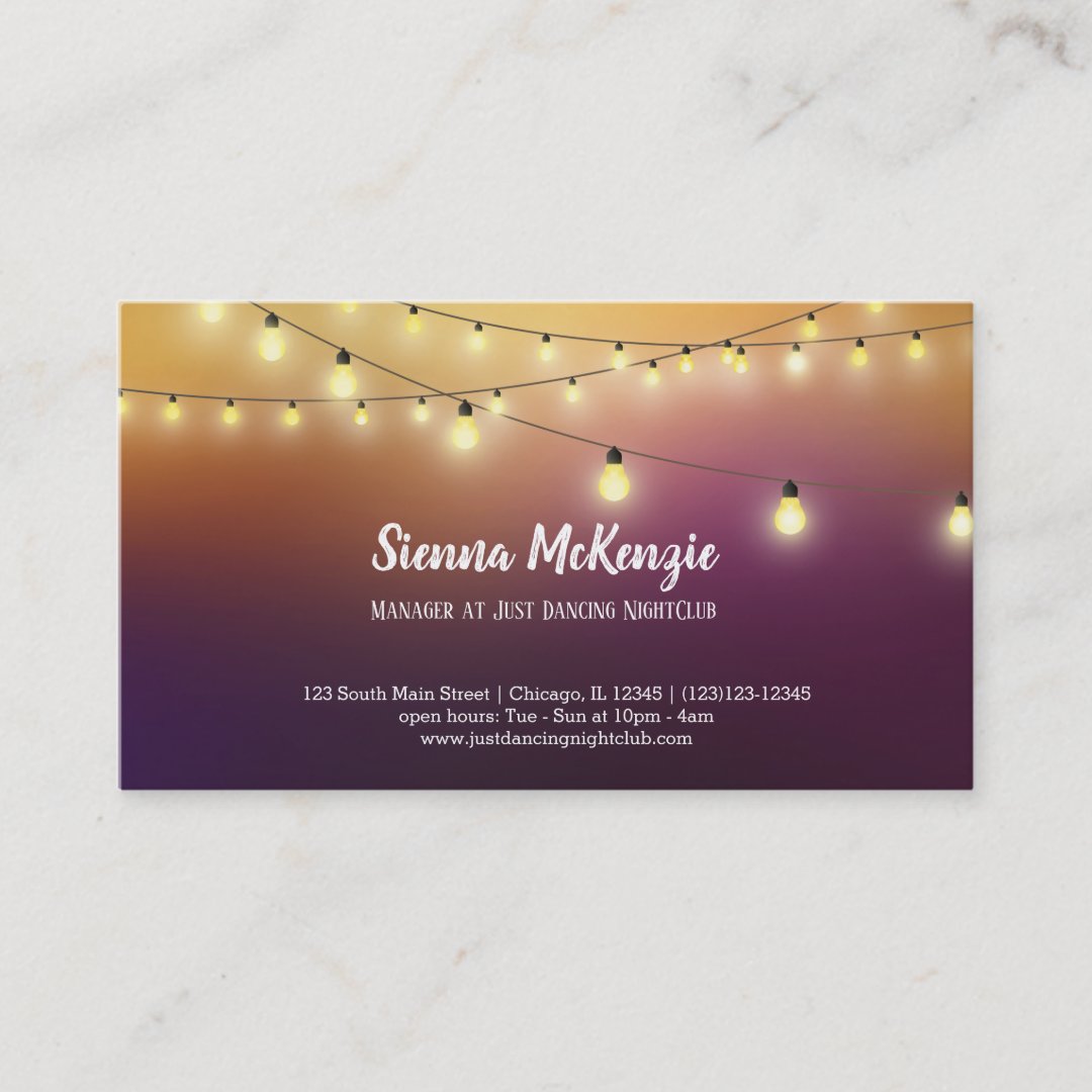 Modern string lights business card | Zazzle