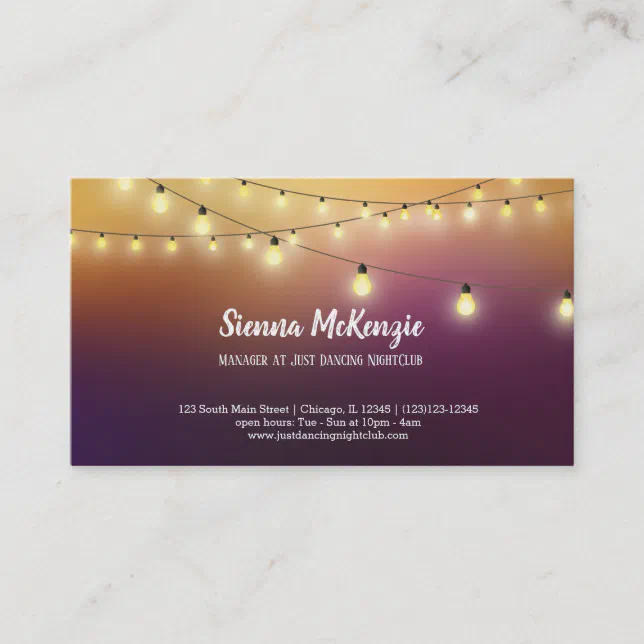 Modern string lights business card | Zazzle