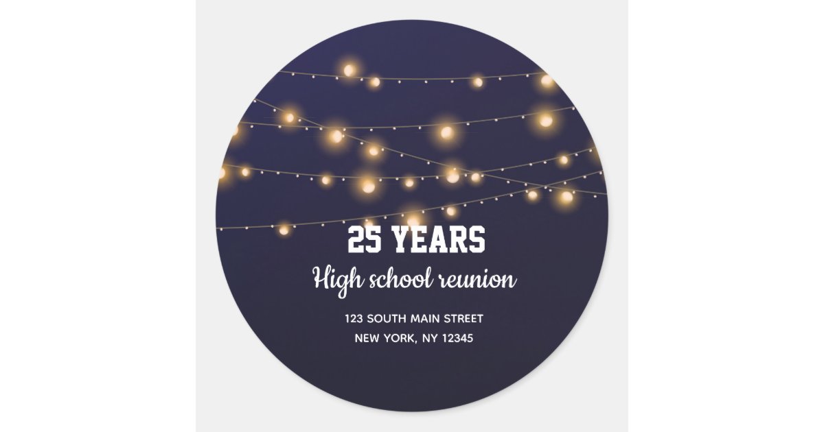 Modern string lights classic round sticker | Zazzle