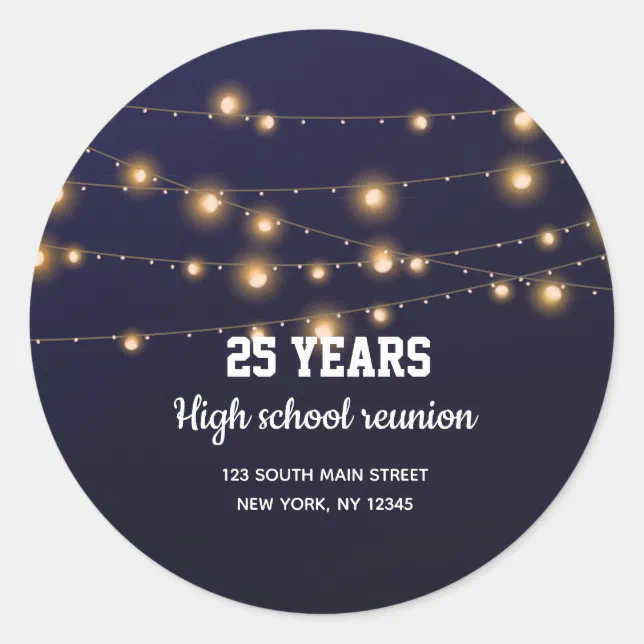 Modern string lights classic round sticker | Zazzle