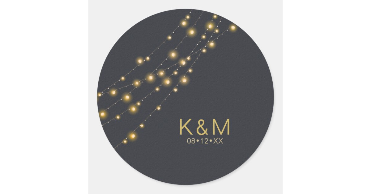Modern String Lights Wedding Favor Gold ID585 Classic Round Sticker ...