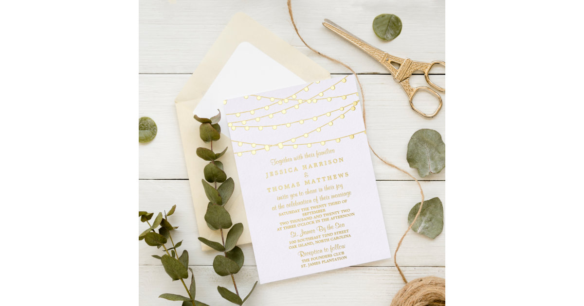 Modern String Lights Wedding Real Foil Invitation | Zazzle