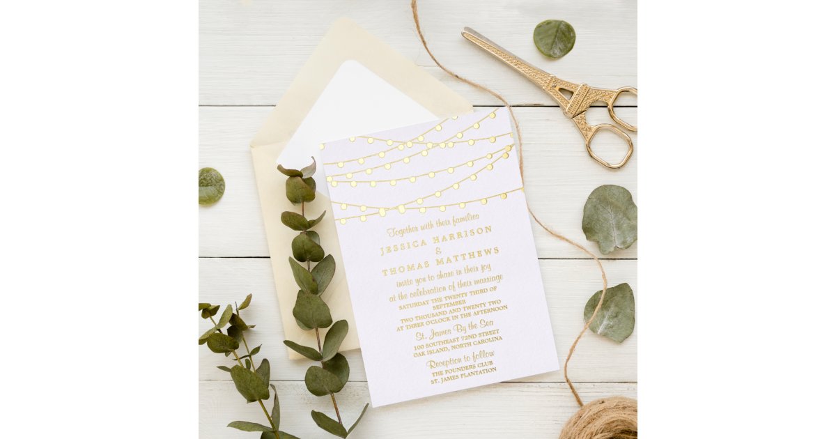 Modern String Lights Wedding Real Foil Invitation | Zazzle
