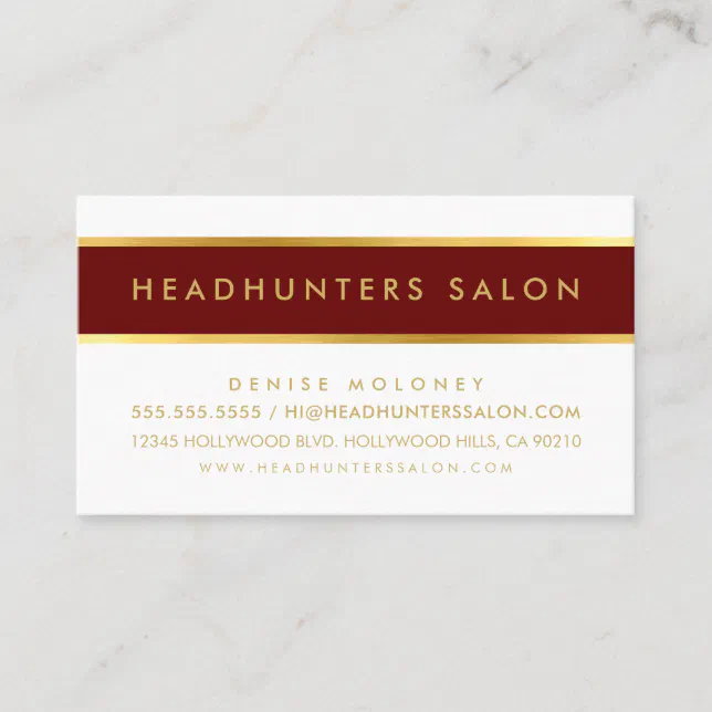 MODERN STRIP band simple stylish dark red gold Business Card | Zazzle