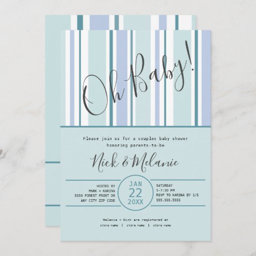 Modern stripe baby shower with diaper raffle invitation | Zazzle