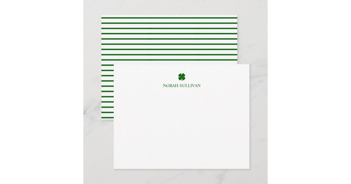 Modern Stripe Green Four Leaf Clover Lucky Irish Note Card | Zazzle