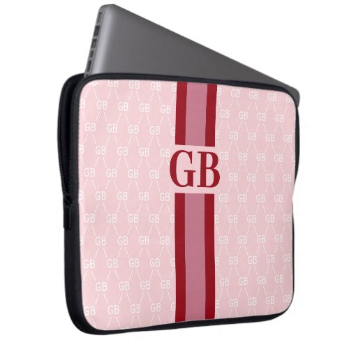 Modern Stripe Monogram w/ Designer Pattern Pink Laptop Sleeve | Zazzle