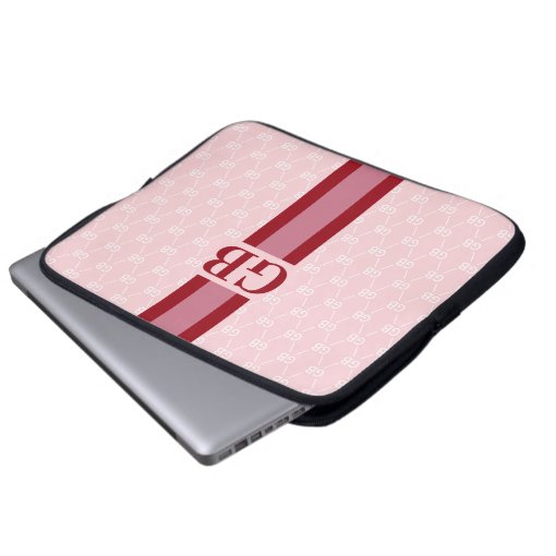 Modern Stripe Monogram w/ Designer Pattern Pink Laptop Sleeve | Zazzle