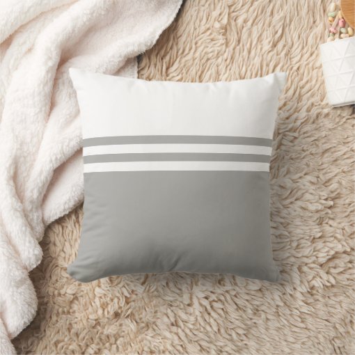 Modern striped Grey and White Throw Pillow | Zazzle