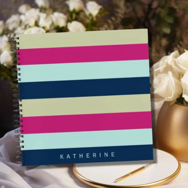 Modern Striped Navy Blue Personalized Notebook | Zazzle