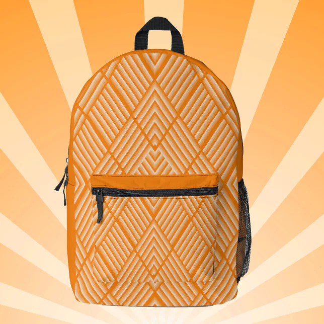 Modern striped pattern in shades of orange printed backpack | Zazzle