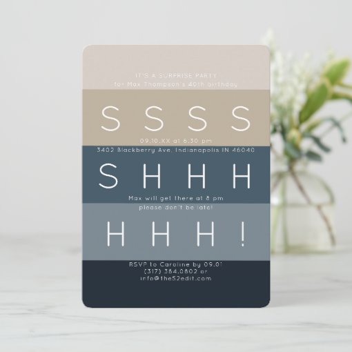 Modern Stripes Blue Surprise Party Invitation | Zazzle
