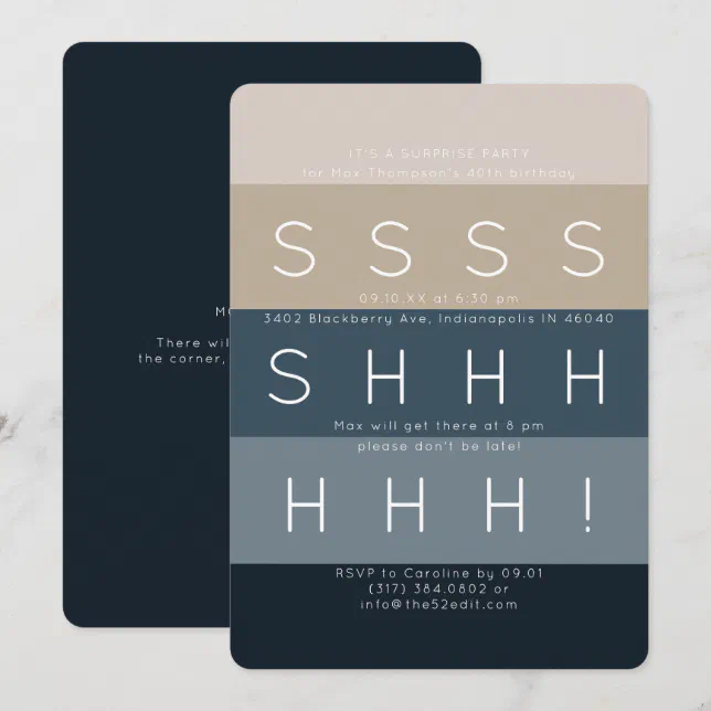 Modern Stripes Blue Surprise Party Invitation | Zazzle
