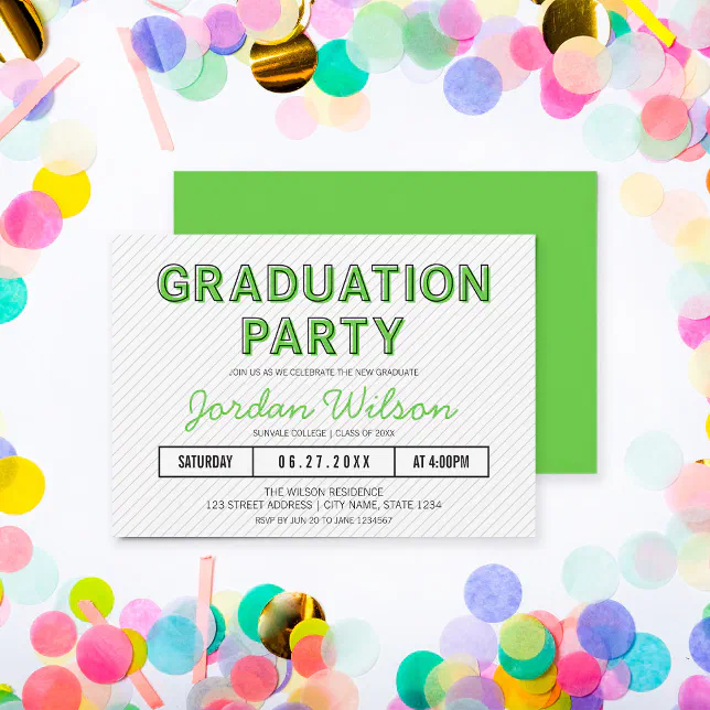 Modern Stripes Green Graduation Party Invitation | Zazzle