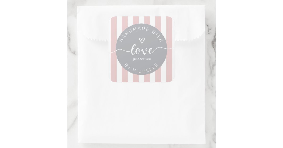 Modern Stripes Handmade With Love Monogram Square Sticker | Zazzle