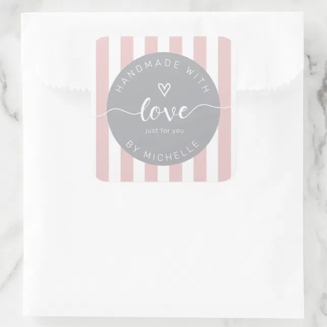 Modern Stripes Handmade With Love Monogram Square Sticker | Zazzle