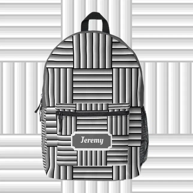 Modern stripes in black, white and gray - custom printed backpack | Zazzle