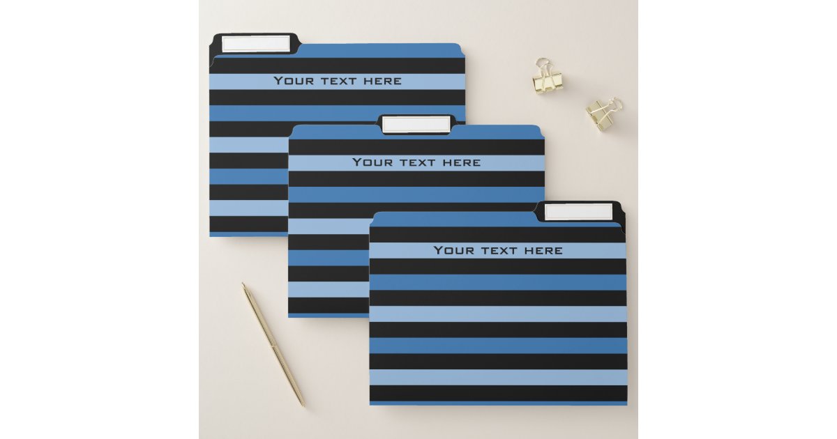 Modern stripes in blue and black with your name file folder | Zazzle