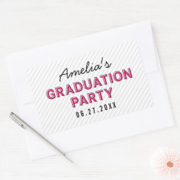 Modern Stripes Pink Graduation Party Rectangular Sticker | Zazzle