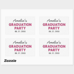 Modern Stripes Pink Graduation Party Rectangular Sticker | Zazzle