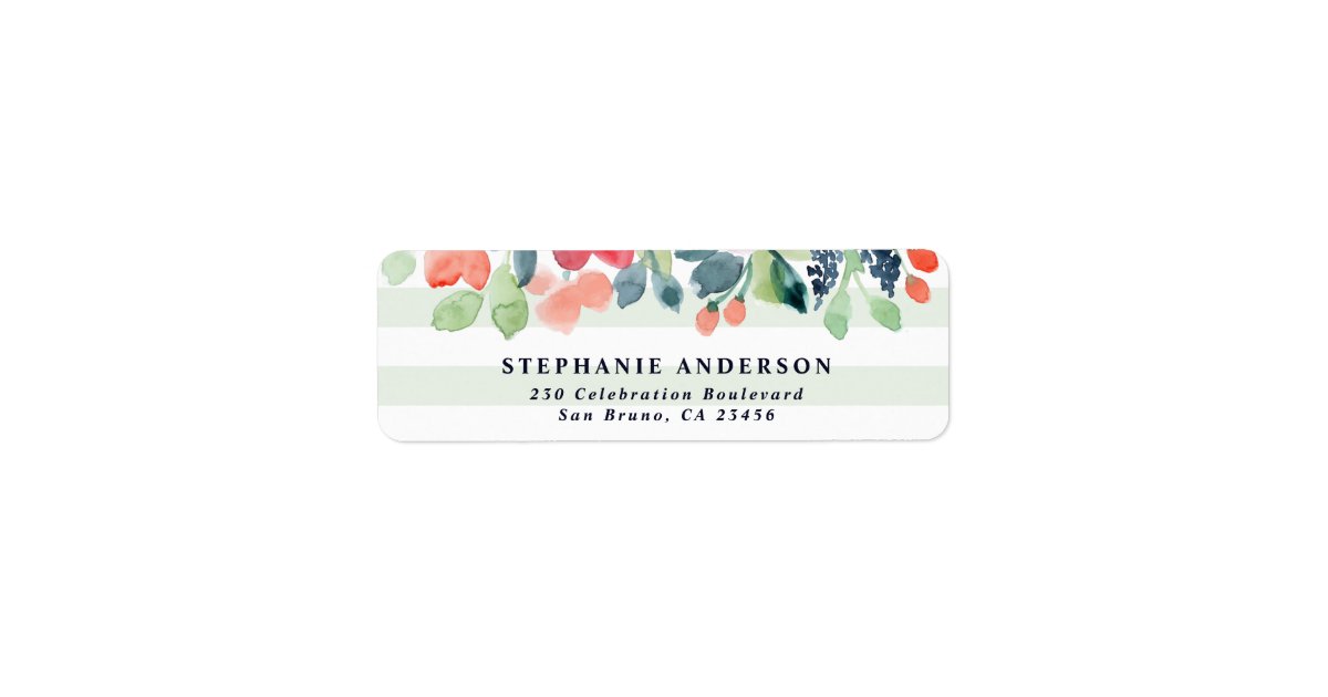 Modern Stripes & Watercolor Flowers Return Address Label | Zazzle