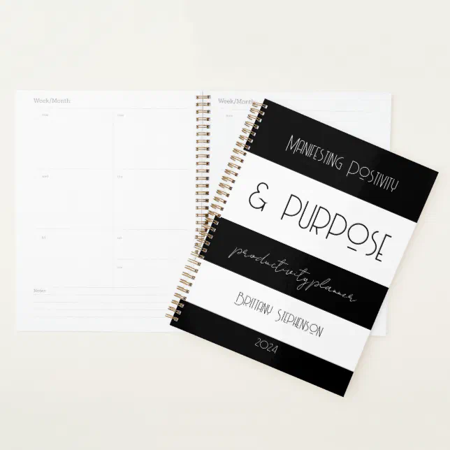 Modern Stripes White Black Calendar Planner Custom | Zazzle
