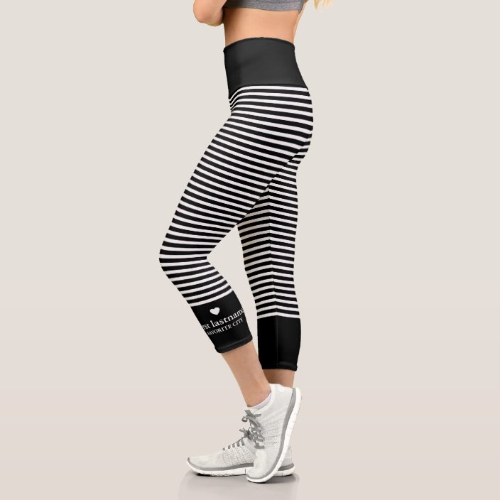 Modern Stripes with Upscale Heart Monogram black Capri Leggings ...