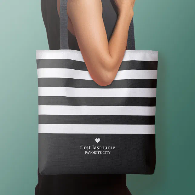 Modern Stripes with Upscale Heart Monogram - Black Crossbody Bag | Zazzle