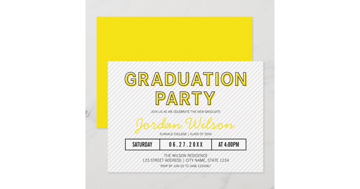 Modern Stripes Yellow Graduation Party Invitation | Zazzle.com