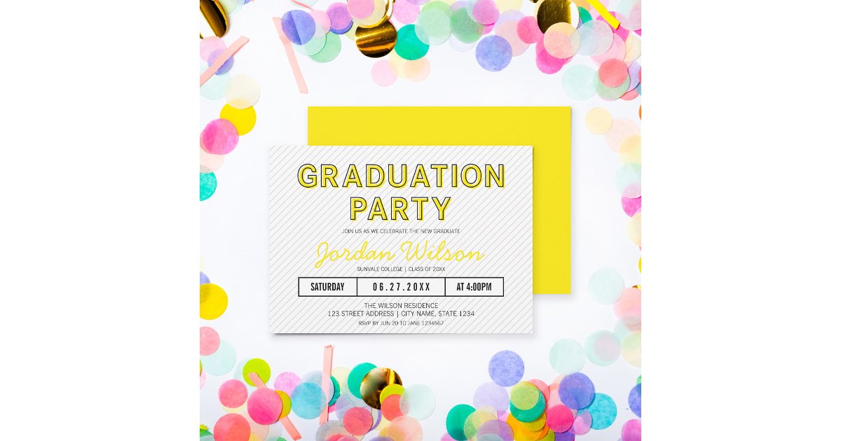Modern Stripes Yellow Graduation Party Invitation | Zazzle