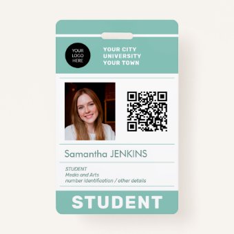 Modern student photo ID QR code school university Badge | Zazzle