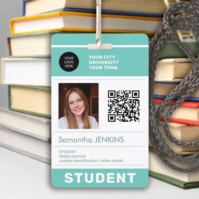 Modern student photo ID QR code school university Badge | Zazzle
