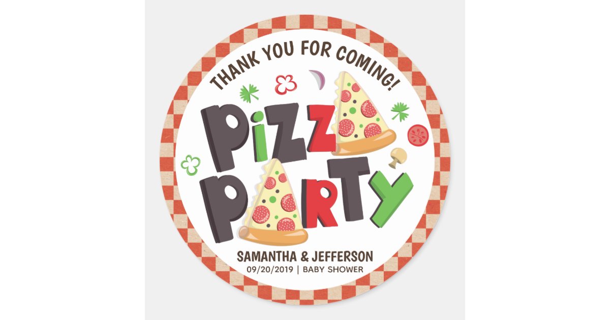 Modern Style Pizza Party Classic Round Sticker | Zazzle