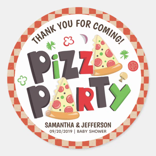 Modern Style Pizza Party Classic Round Sticker | Zazzle