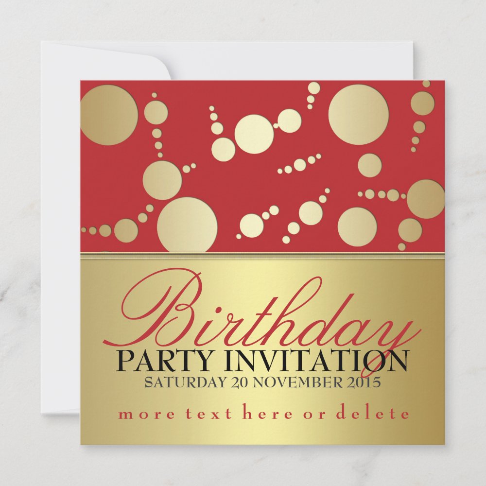 Modern Style Red Golden Birthday Party Invitations - Snuggle Hamster ...