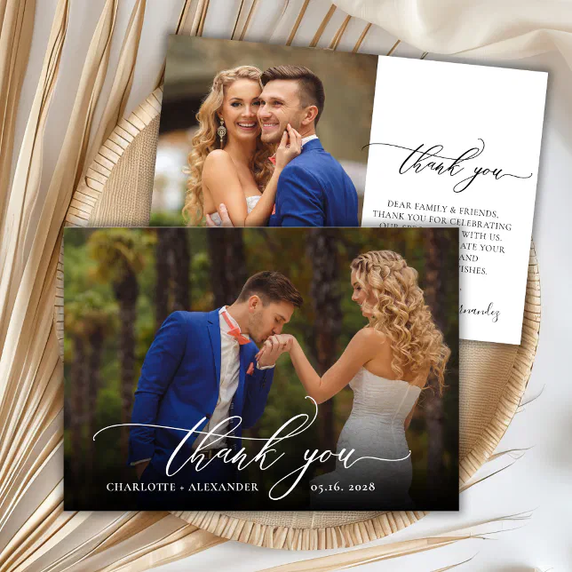 Modern Stylish 2 Photo Wedding Thank You Card | Zazzle