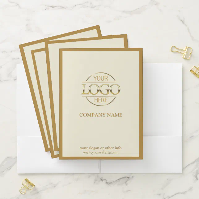 Modern Stylish Beige Business Logo Documents Pocket Folder | Zazzle