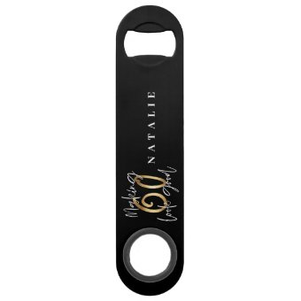 Modern stylish black and gold 60th birthday bar key | Zazzle