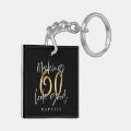 Modern stylish black and gold 60th birthday keychain | Zazzle