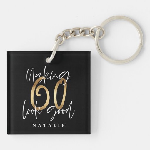 Modern stylish black and gold 60th birthday keychain | Zazzle
