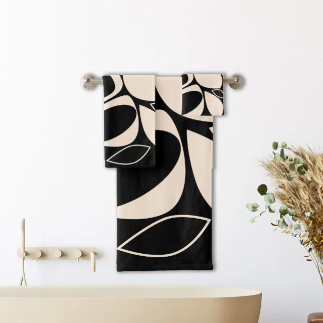 Modern Stylish Black Cream Abstract Pattern Bath Towel Set | Zazzle