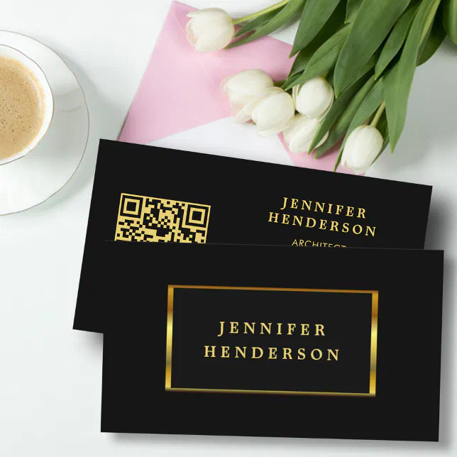 Modern stylish black gold QR code professional Business Card | Zazzle
