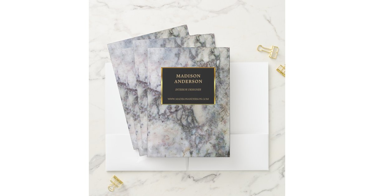 Modern stylish black marble gold professional pocket folder | Zazzle