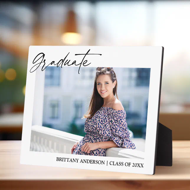 Modern Stylish Calligraphy Ink Photo Graduation Plaque | Zazzle