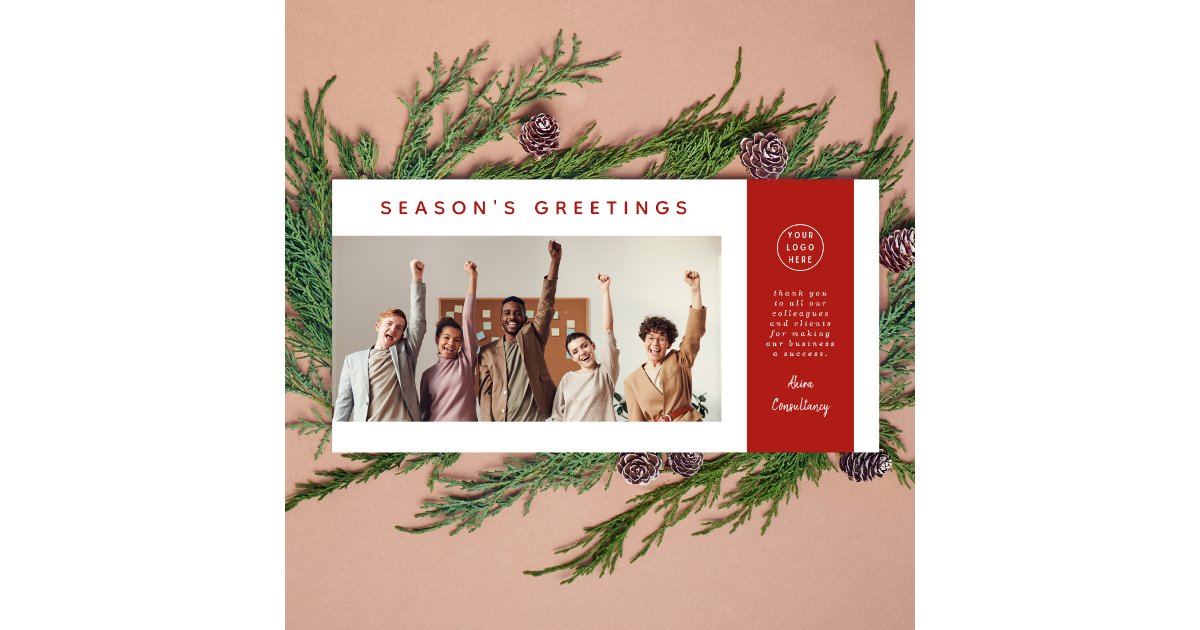 Modern Stylish Corporate Business Team Photo | Red Holiday Card | Zazzle