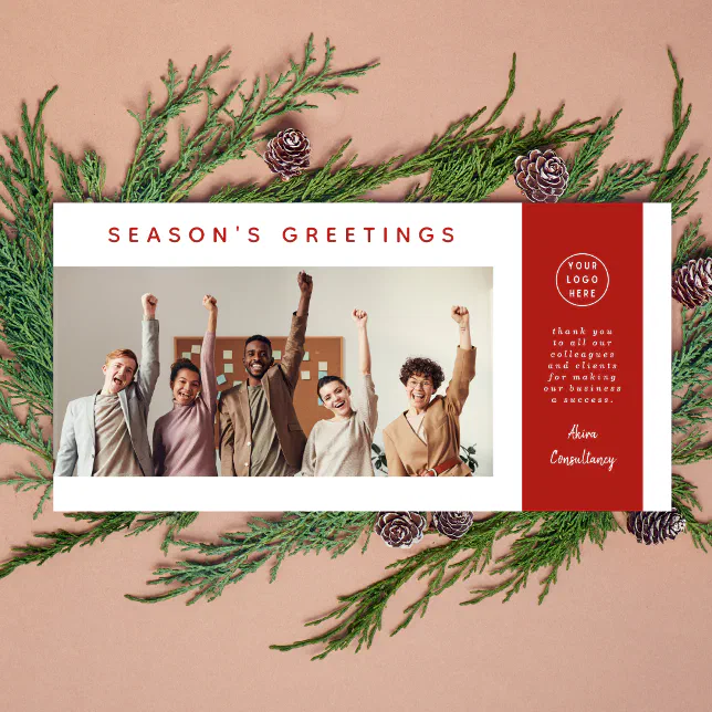Modern Stylish Corporate Business Team Photo | Red Holiday Card | Zazzle