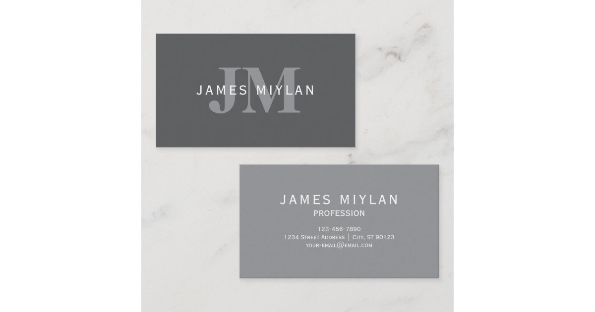 Modern Stylish Dark Grey Monogram & Name Business Card | Zazzle
