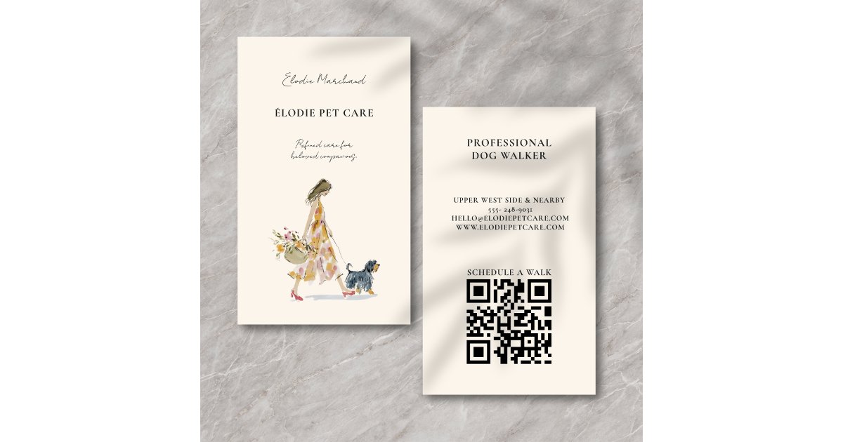 Modern Stylish Dog Walker Pet Sitter QR code Business Card | Zazzle