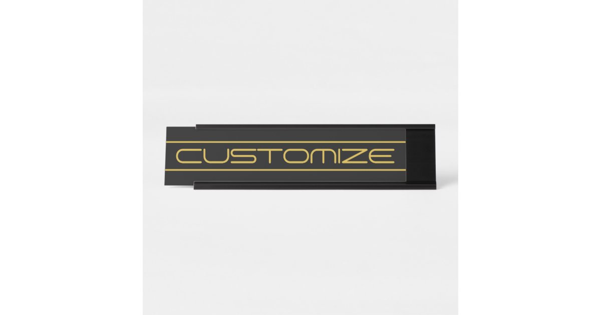 Modern Stylish Editable Gold Text & Line Stripes Desk Name Plate | Zazzle